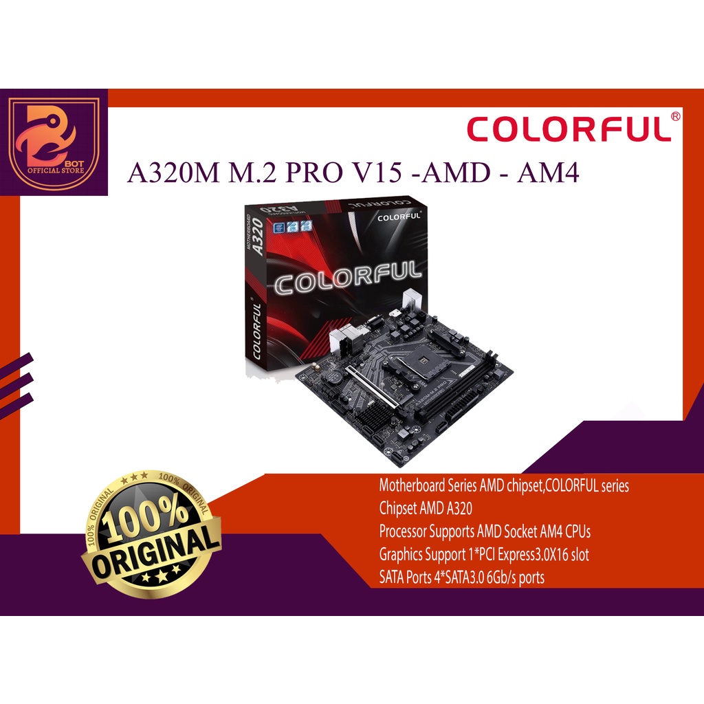 Jual Motherboard Colorful A320M-M.2 PRO V15 (AM4, AMD, A320, DDR4 ...