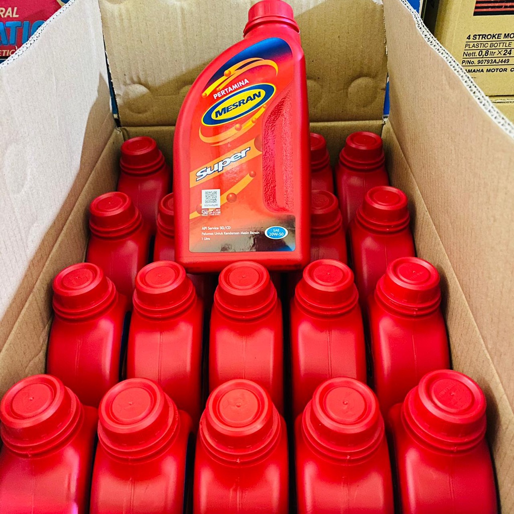 Jual 1 DUS OIL MOTOR OLI MESRAN SUPER 1L SAE 20W-50 OLI PERTAMINA | Shopee Indonesia