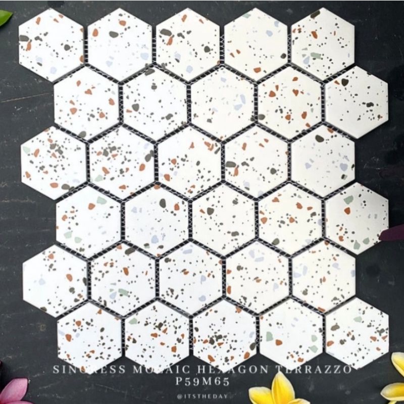 Jual Mozaic Singress Mozaik Porcelain Hexagonal Terrazzo Matte P59M65 Mozaik Terrazzo Mozaic ...