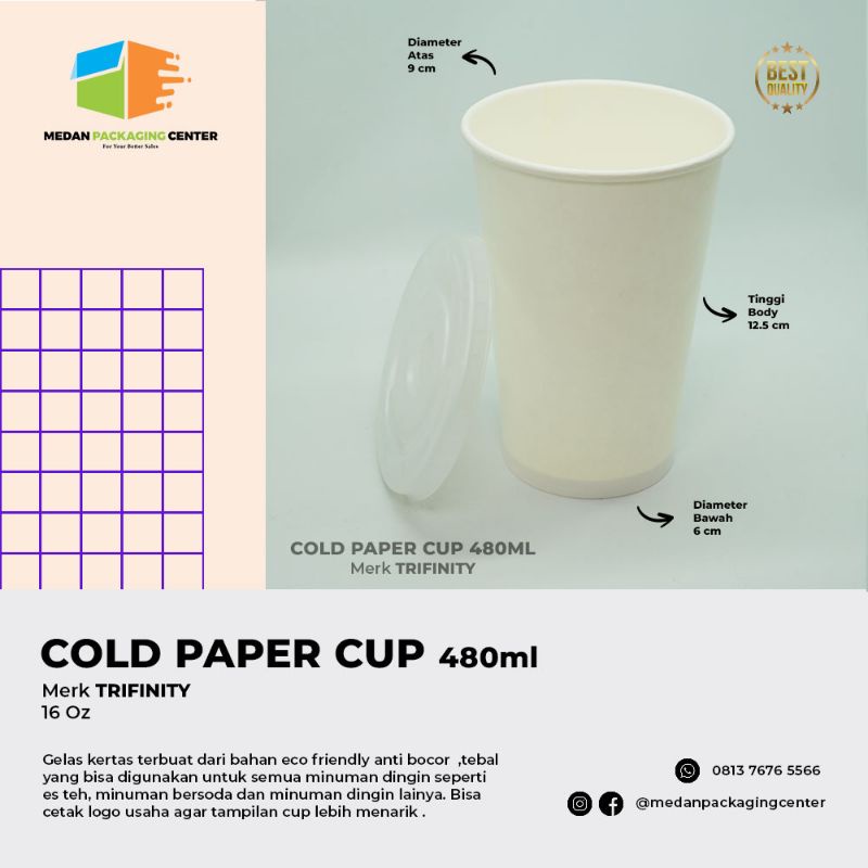 Jual Paper cup dingin 16oz / gelas kertas minuman dingin set dengn ...