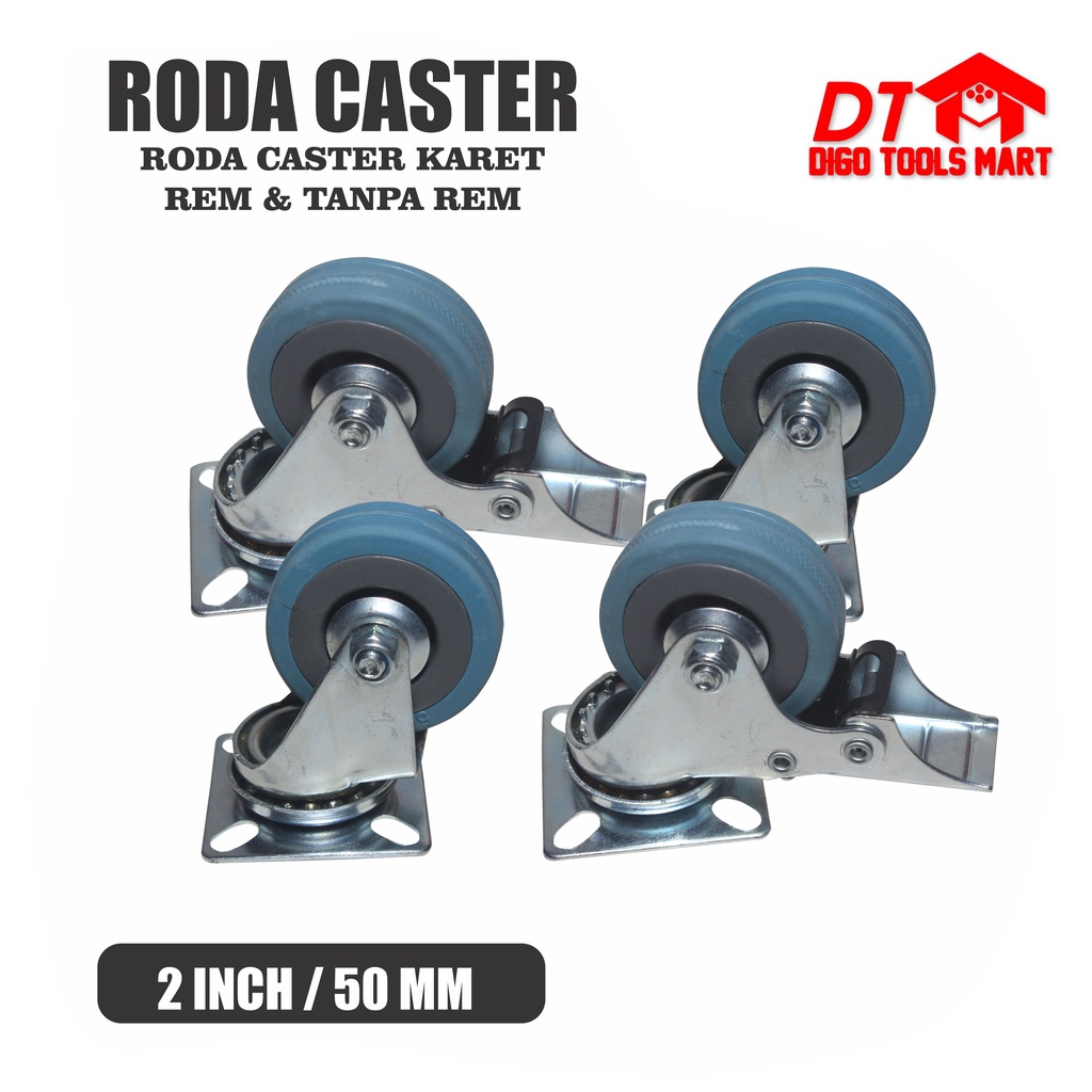 Jual Roda Caster Karet 2Inci 50mm Plat Tebal Kombinasi 2pcs Plus Rem ...