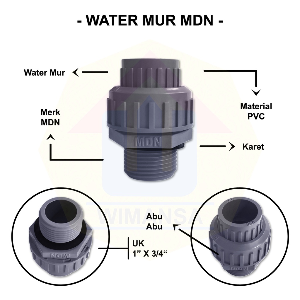 Jual WATER MUR MDN 1 X 3/4 INCH - FITTING PIPA PVC | Shopee Indonesia