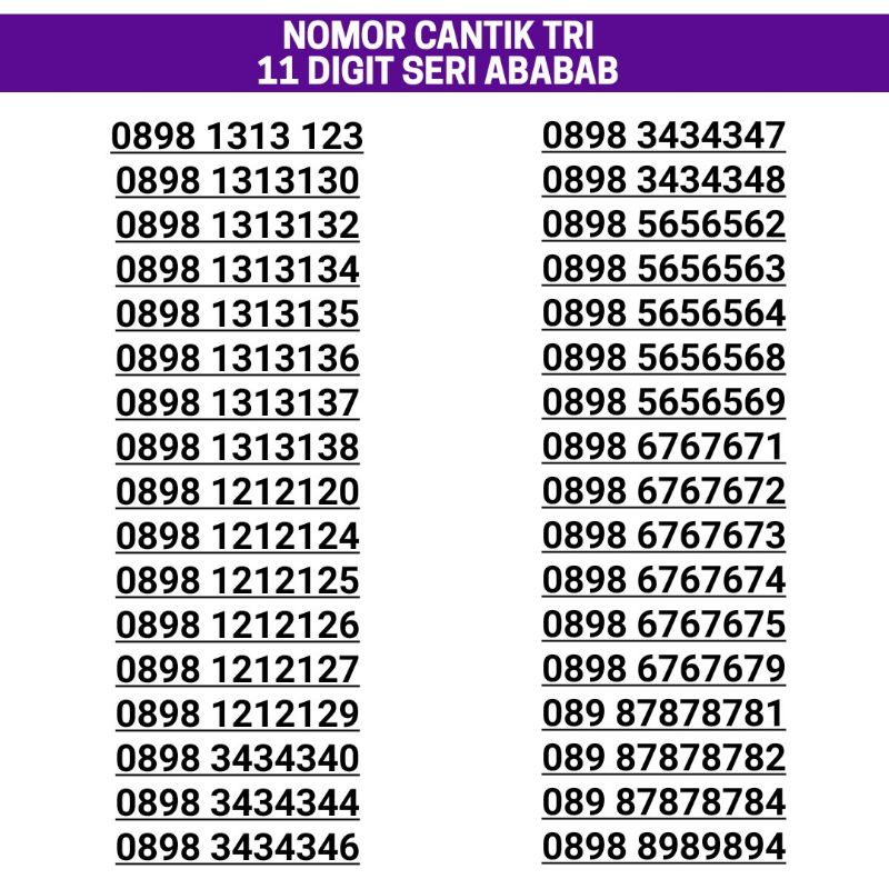 Jual NOMOR CANTIK TRI 11 DIGIT SERI ABABAB | Shopee Indonesia
