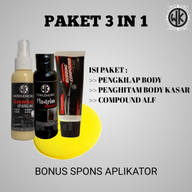 Jual [Paket 3 ini 1 ] Pengkilap Penghitam Compound Body Kendaraan Insta ...