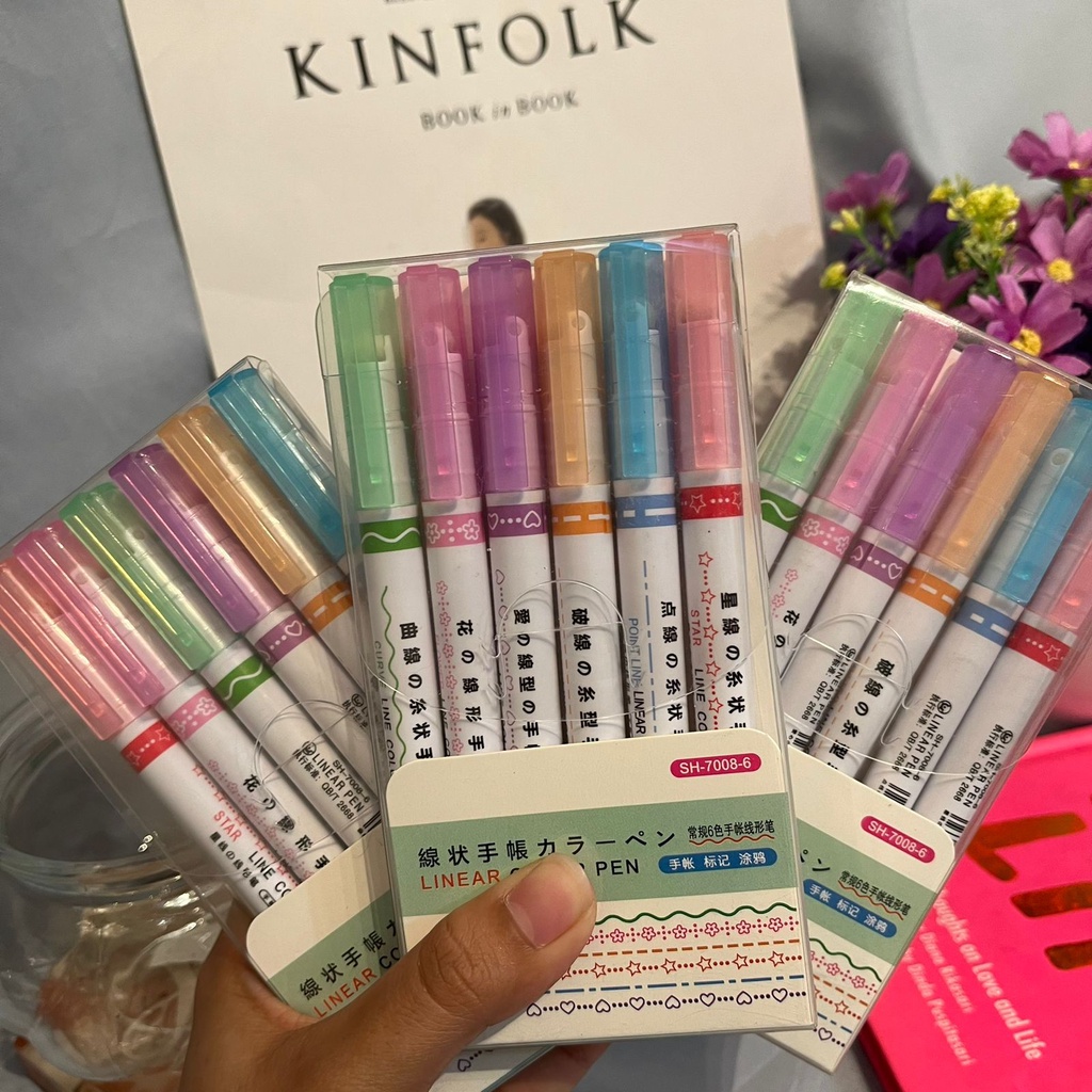Jual 1 Set 6 pcs pulpen linear - SH7008 COLOUR - pena lucu pen gel ...