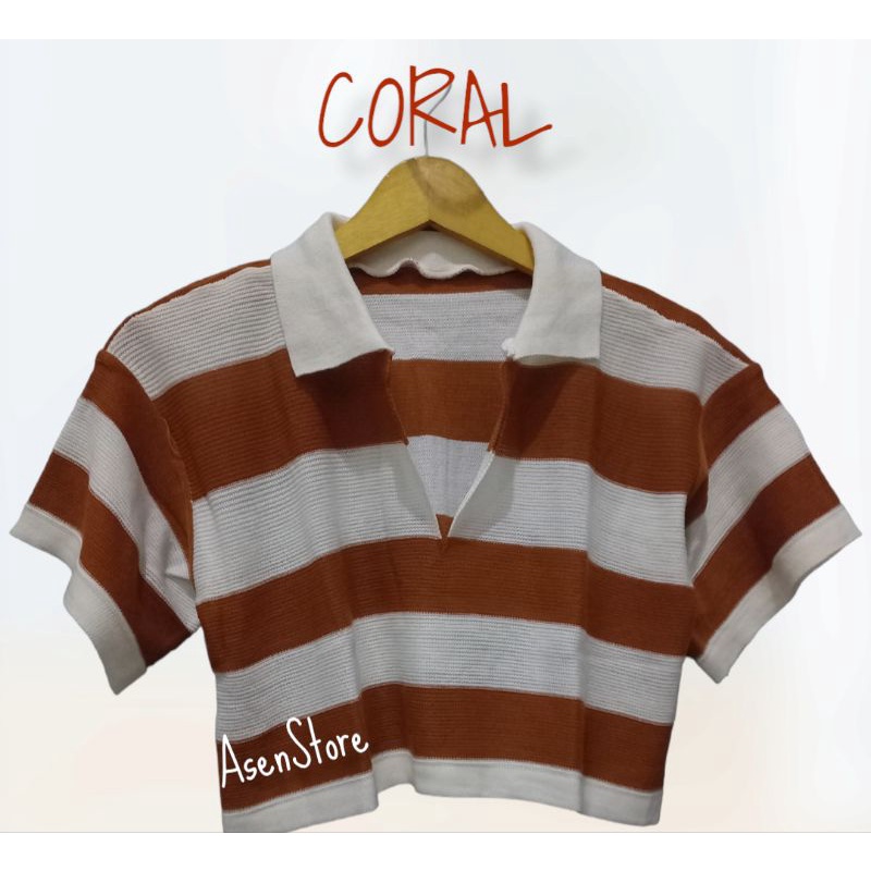 Jual AFI - EC - RJT Collar knit / korean stripped short sleeve collar ...