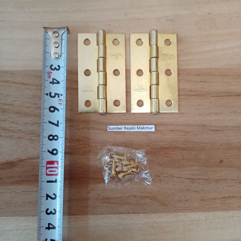 Jual Engsel Tipis Kuningan 2,5" + sekrup (1 set / 2 pcs) Panjang Engsel ...