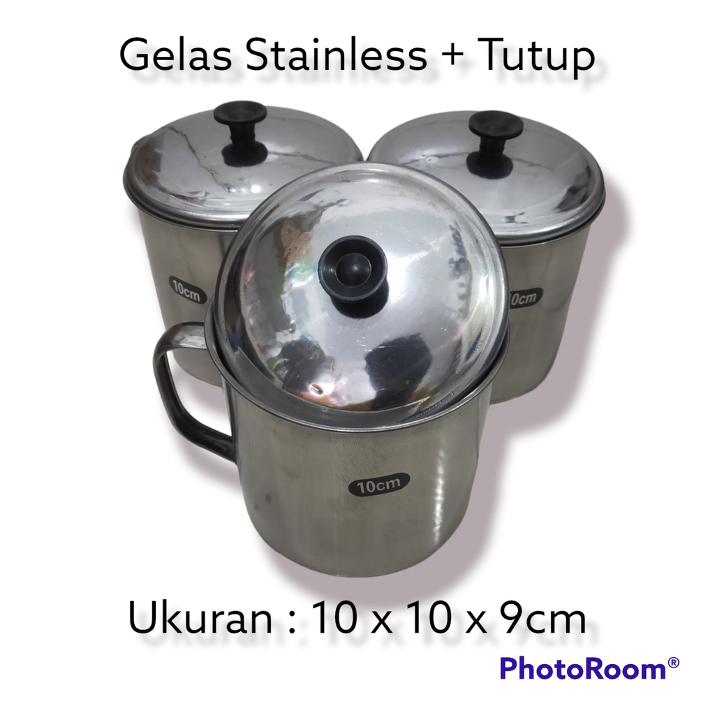 Jual Gelas Stainless + tutup / cangkir Stainles Stell 10 cm gagang ...