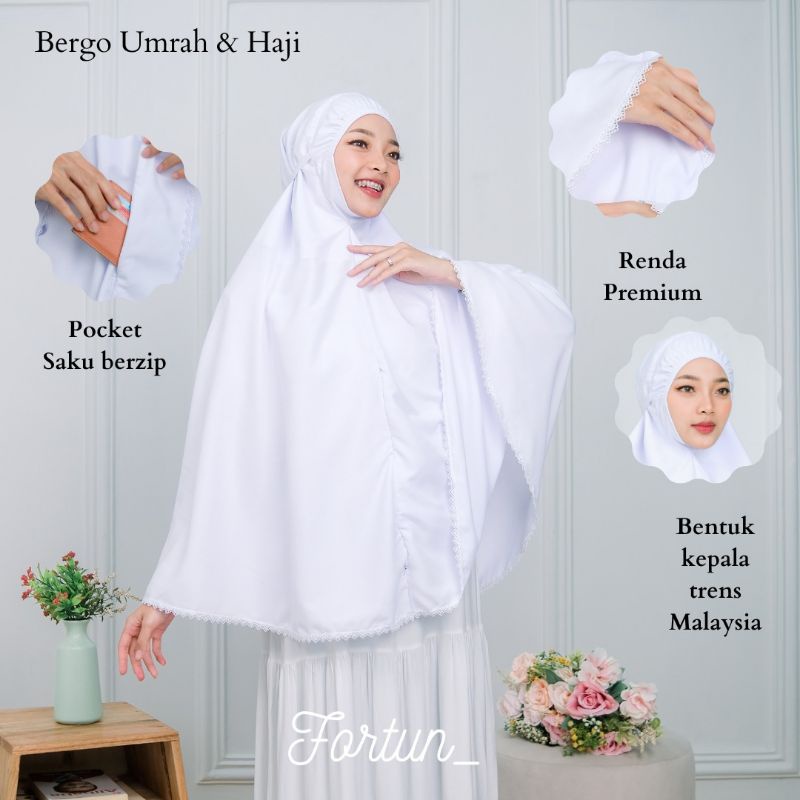 Jual BERGO UMROH HAJI BAHAN KATUN PREMIUM HIJAB JUMBO BERSAKU/Jilbab Instan,Kerudung Bergo umroh ...