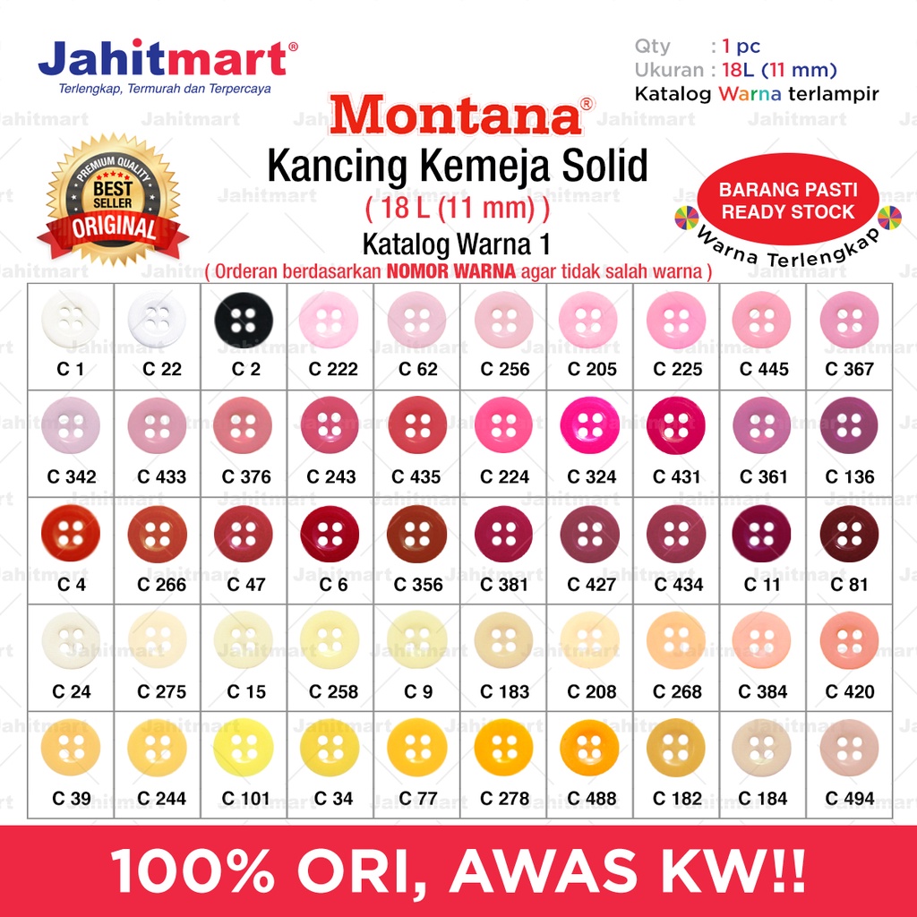 Jual Kancing Kemeja 18L - 11mm Warna Solid Merk MONTANA | Shopee Indonesia