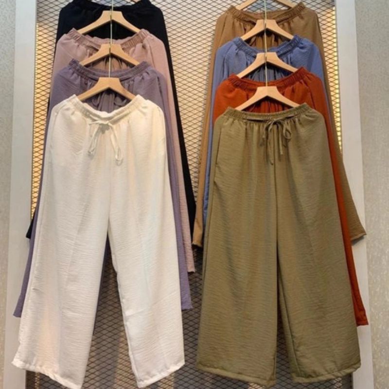 Jual Violet Highwaist Loose Pants Kulot Crincle Airflow | Kulot ...