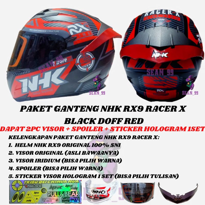 Jual HELM NHK RX9 RACER X NHK RX NINE BLACK DOFF RED DOUBLE VISOR FULL ...