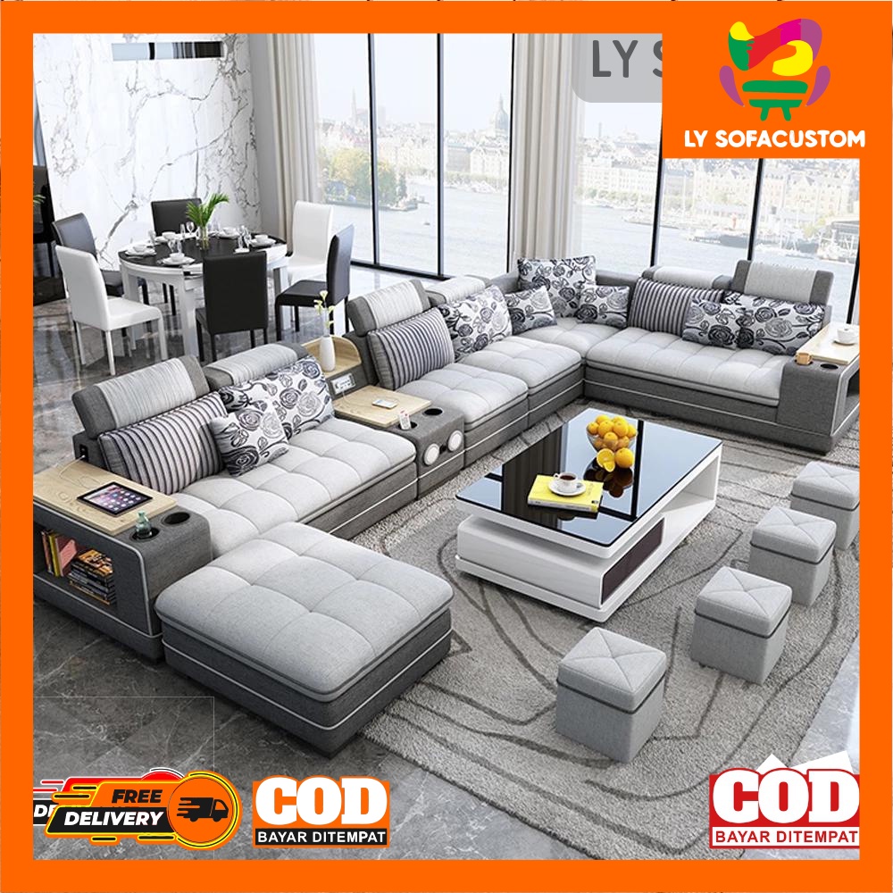 Jual Sofa U full set sofa minimalis modern sofa ruang tamu mewah LYS021 ...