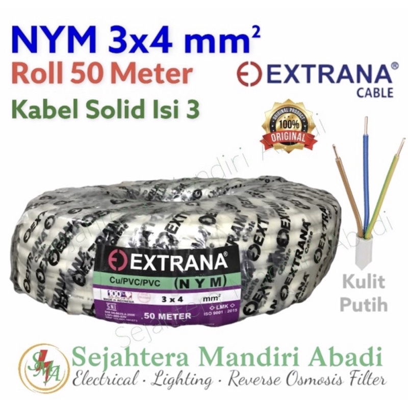 Jual Kabel Listrik NYM 3x4 Extrana 50 Meter Kawat Solid Isi 3 Kulit ...