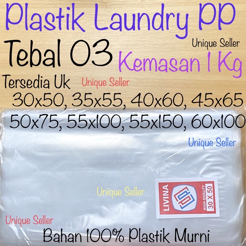 Jual [1Kilo] Plastik Laundry Kiloan LIVINA Tebal 03 Uk 30 35 40 45 50 ...