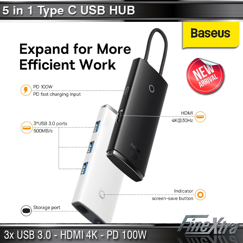 Jual BASEUS 5 in 1 Multifunctional HUB USB 3.0 HDMI Type C Lite Series ...