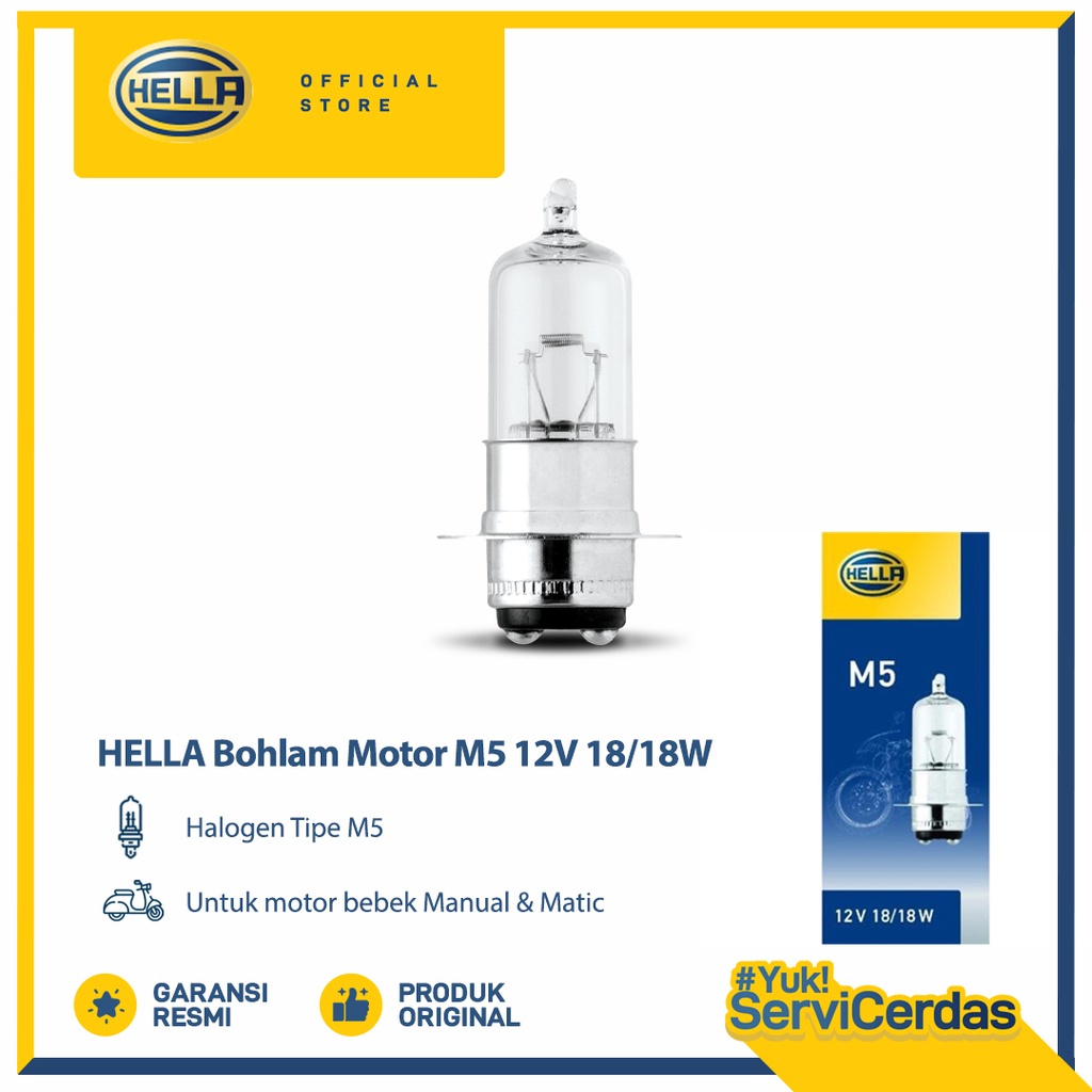 Jual Lampu Motor Hella Bohlam Halogen M5 12V 18/18W Standard P15d-25-1 ...