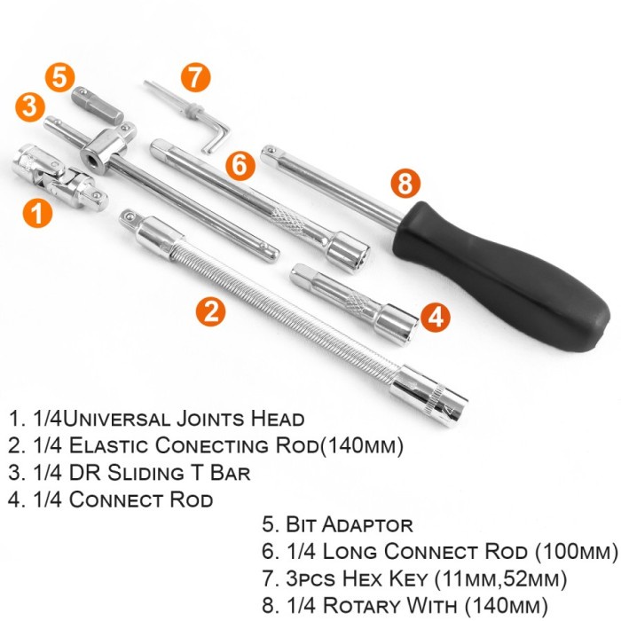 Jual Set Kunci Shock 1/4 Socket + Obeng Socket Set 46 Pcs | Shopee ...