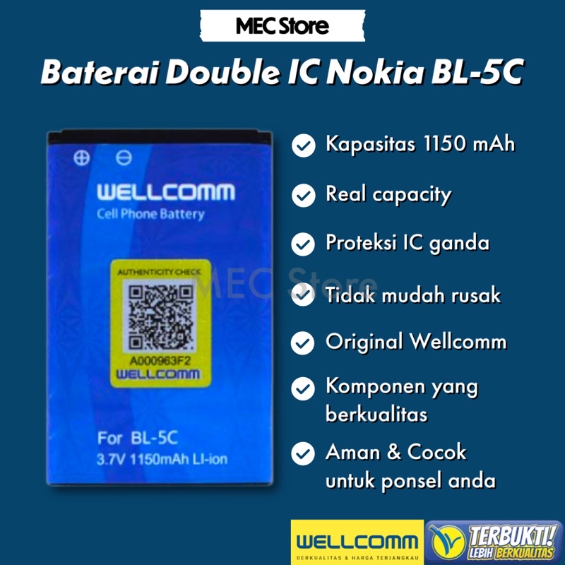 Jual Baterai / Battery Double IC Power Nokia BL-5C / BL5C , BL 5C Original Wellcomm | Shopee ...