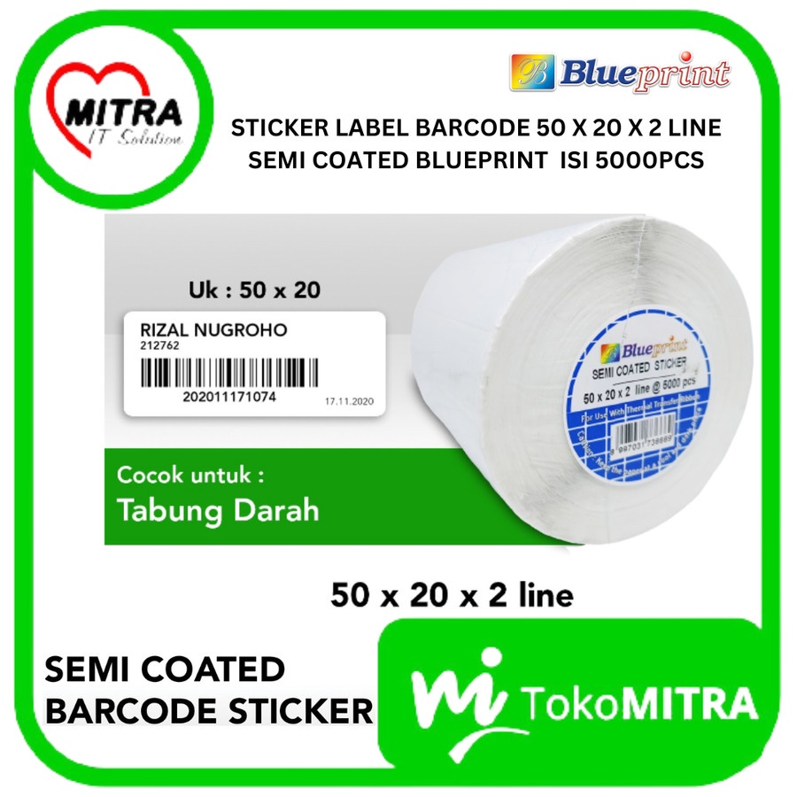 Jual STIKER LABEL BARCODE 50X20X2 LINE SEMI COATED BLUEPRINT ISI ...