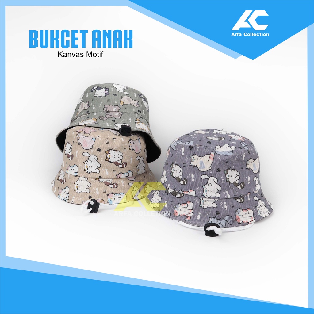 Jual Topi Bucket Anak Tali Bahan Canvas Motif Kucing CNVS002 / Bucket ...
