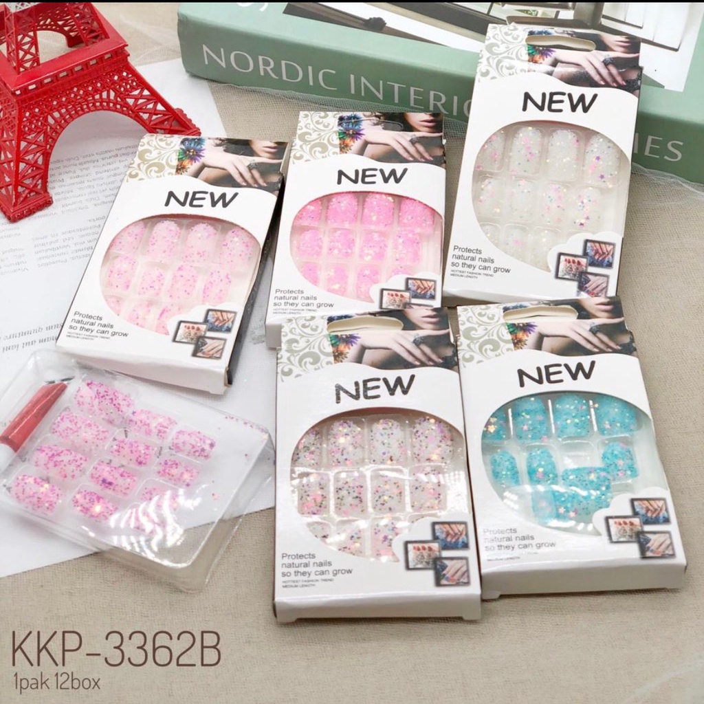 Jual kuku palsu glitter gradasi nail style fake nail art kilat premium ...