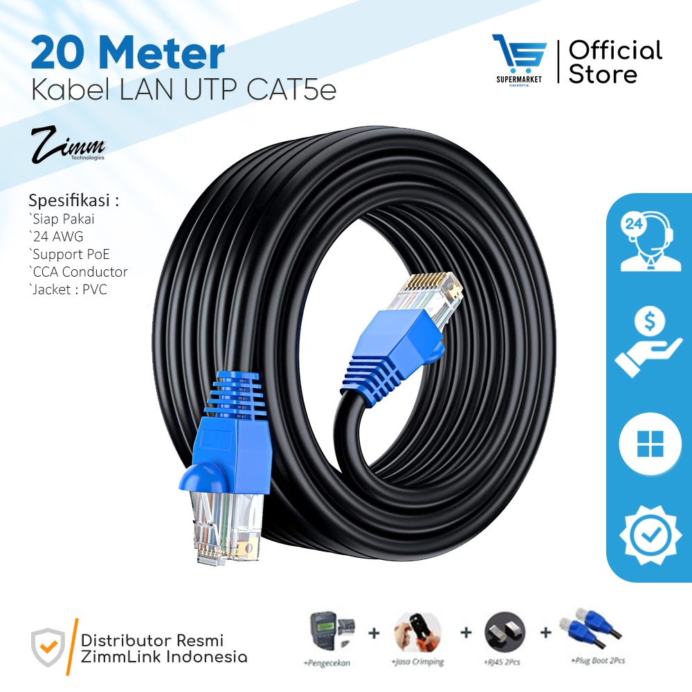 Jual Kabel LAN RJ45 Networking UTP Cat 5e 15 Meter - 20 Meter dengan ...