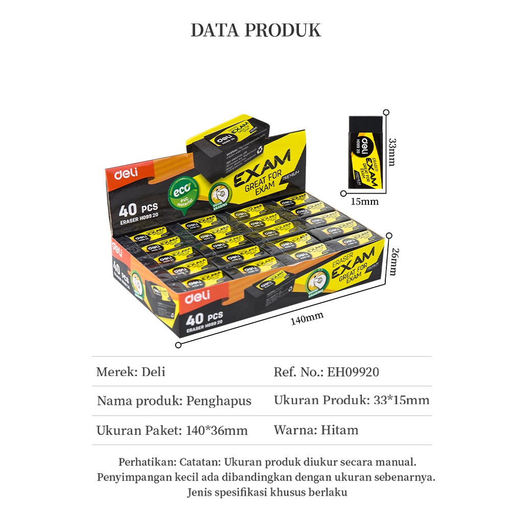 Jual Deli Penghapus Pensil 2B lembut untuk penggunaaan yang nyaman ...