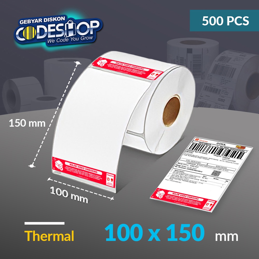 Jual Codeshop Stiker Video Unboxing Fragile Label Thermal 100 x 150 mm ...