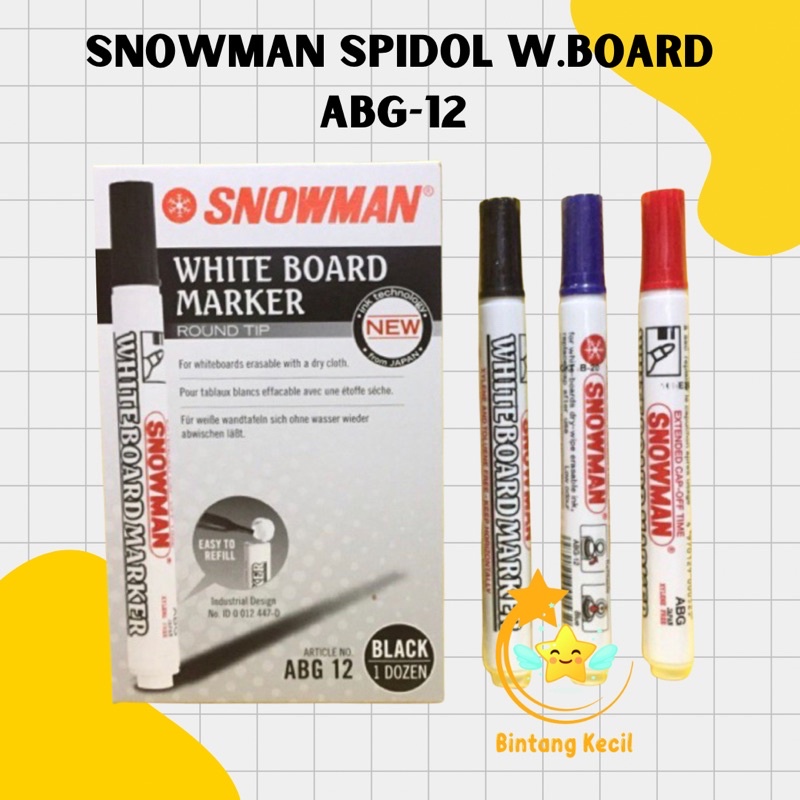 Jual [PCS] SPIDOL WHITEBOARD SNOWMAN ABG 12 / ABG-12 HITAM / BIRU ...
