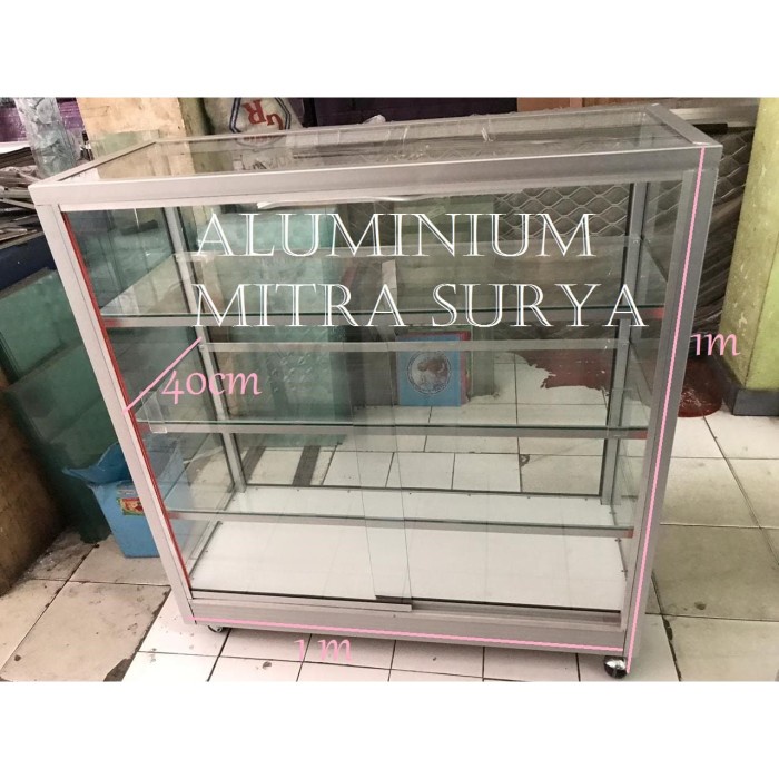 Jual Display Jual Rak Kaca Lemari Display Aluminium Roda 1Mx1Mx40Cm ...