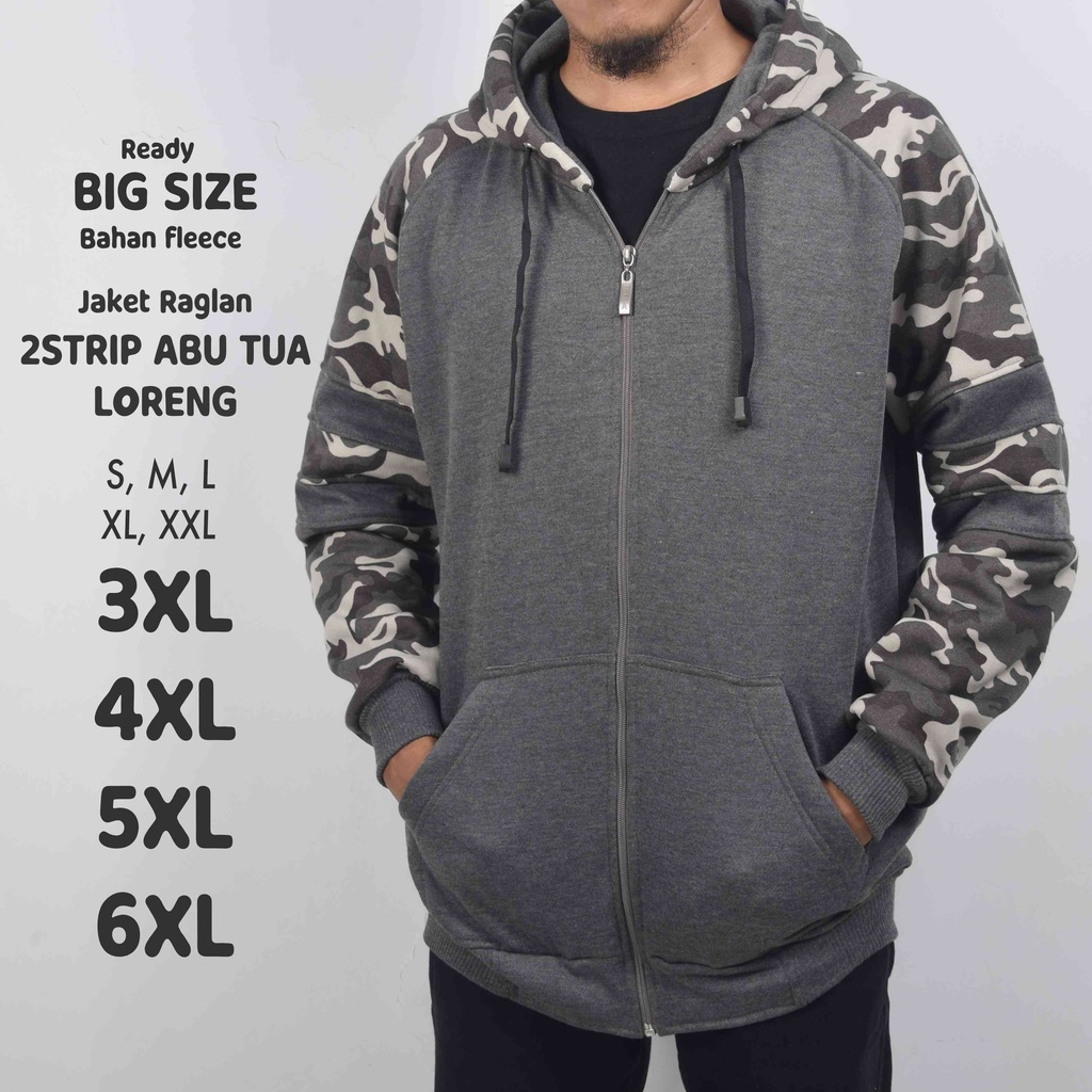 Jual Jaket Raglan Loreng 2Strip Abu Tua Loreng Pria Jumbo Big Size S M ...