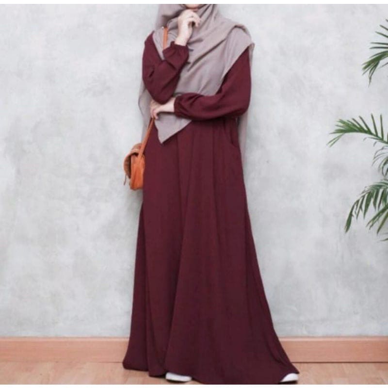 Jual Gamis Simpel Polos Terbaru Tangan Karet Kerut I Abaya Dress Simpel ...