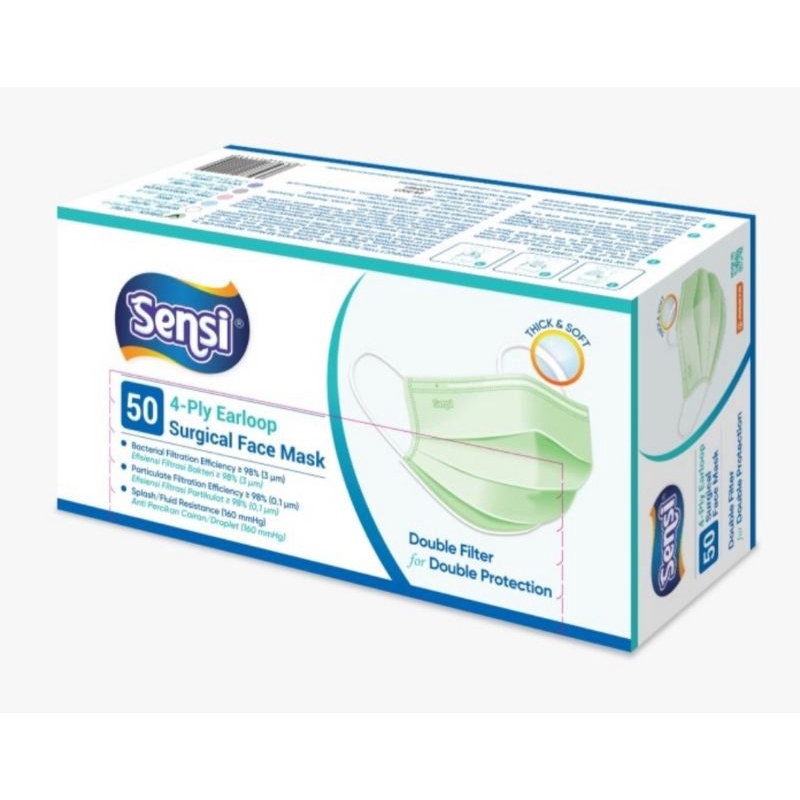Jual Masker SENSI 4ply Earloop Surgical Face Mask (50pcs/box) | Shopee ...