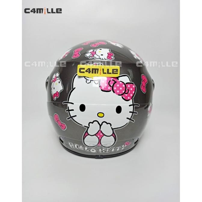 Jual HELM GM EVO CARTOON HELLO KITTY #14 DARK GREY HALF FACE | Shopee ...