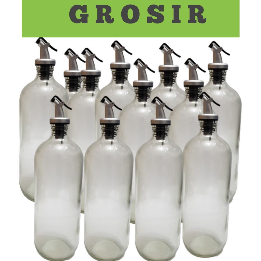 Jual / 10 ( SEPULUH ) PCS Botol Kaca 1 liter Tutup Flip Pourer Silver ...