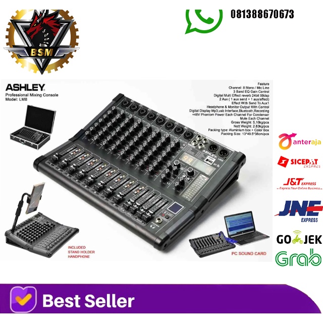 Jual MIXER ASHLEY 8 CHANNEL SUPER M8 BLUETOOTH USB RECORDING TO PC ...