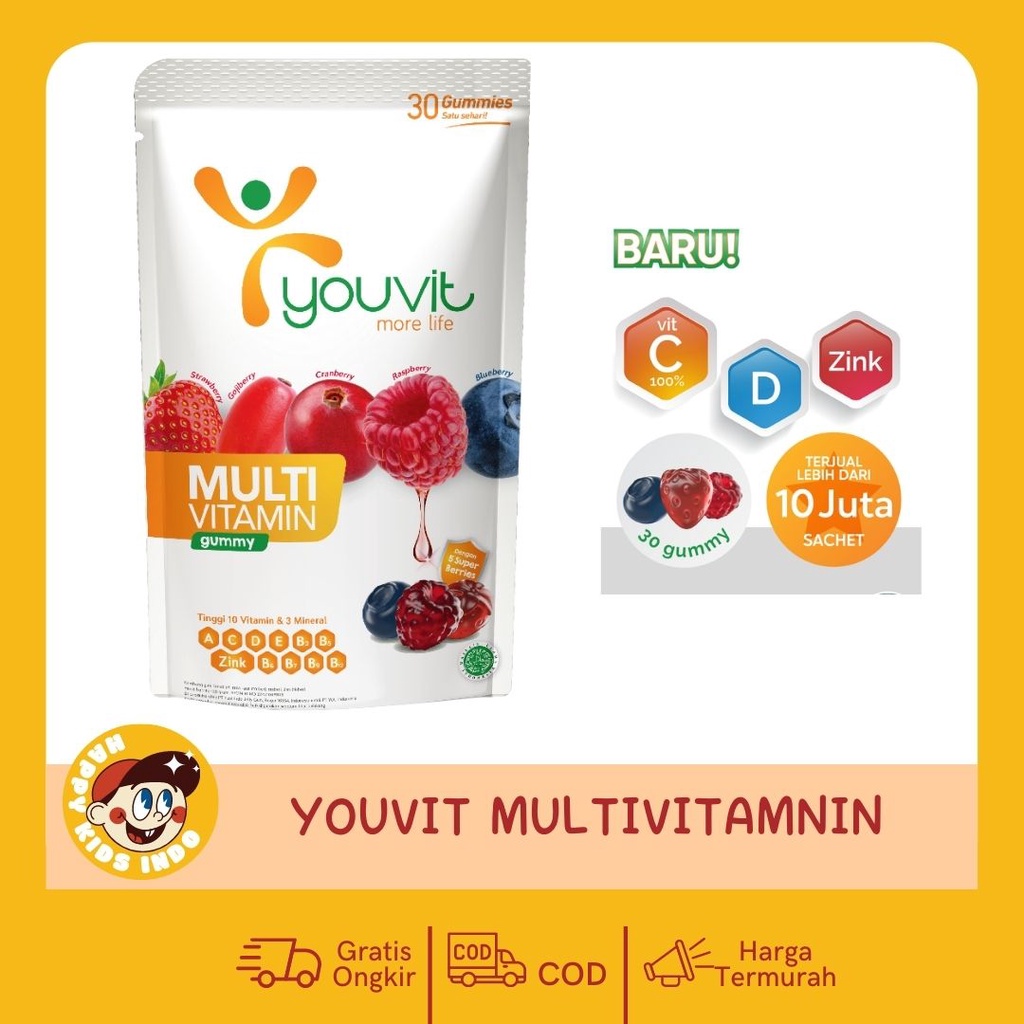 Jual YOUVIT MULTIVITAMIN DEWASA 1 POUCH VIT C, D, ZINK & SUPERBERIES 30 ...