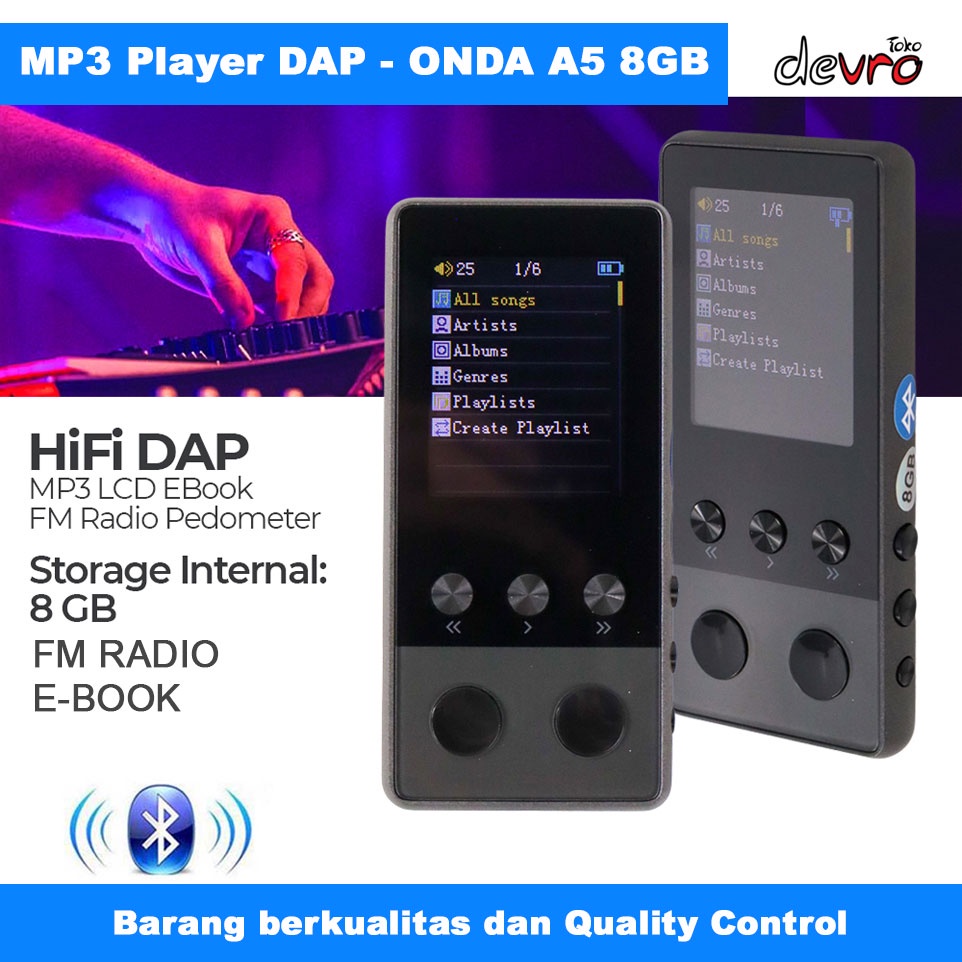 Jual DAP MP3 Player Bluetooth HiFi LCD E-Book FM Radio Pedometer - ONDA ...