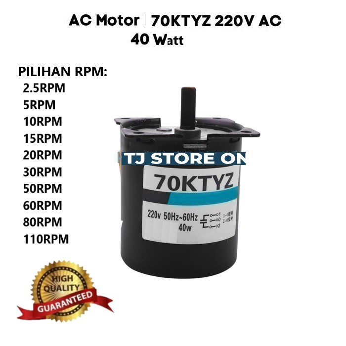 Jual Motor Listrik Ac 220V Dinamo Motor Rpm Rendah 70Ktyz 40W Torsi ...