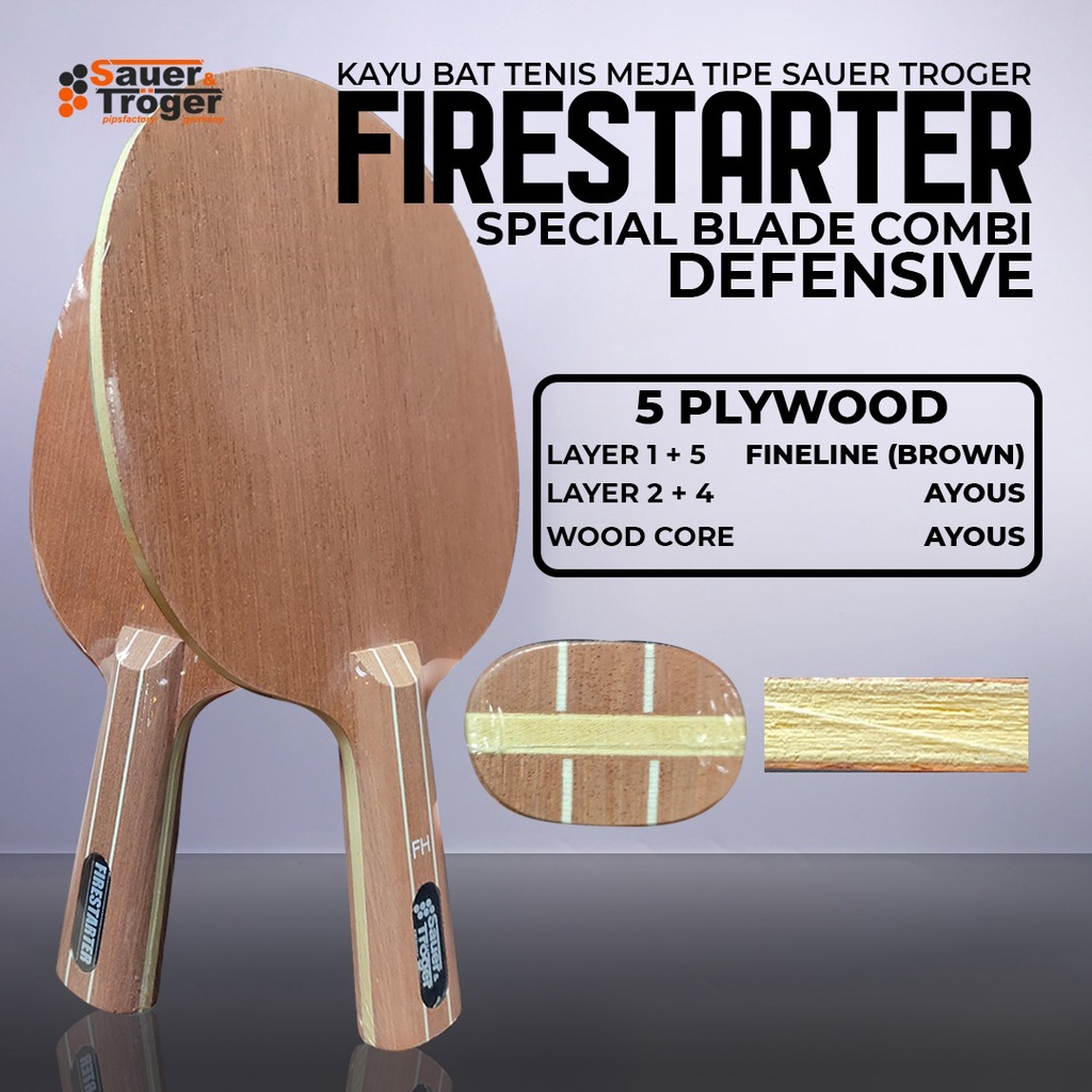 Jual Kayu Bat Tenis Meja Sauer & Troger Firestarter Defensive | Shopee ...