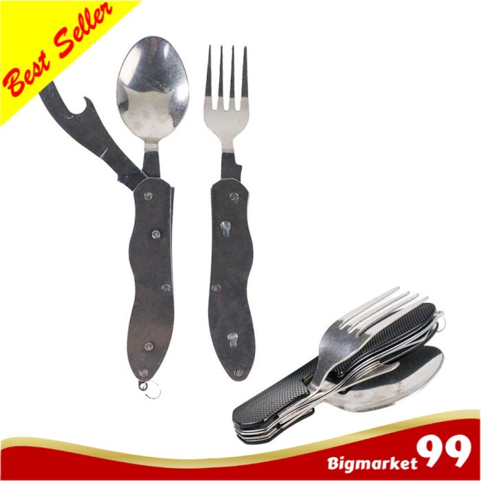 Jual Sendok Pisau Garpu Lipat Saku EDC 4 in 1 Camping Traveling ...