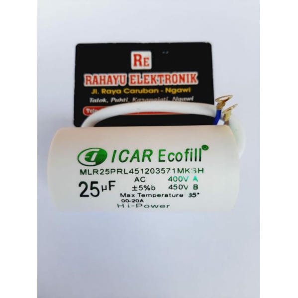 Jual KAPASITOR BULAT ICAR ECOFILL 25 uf / 400v KAPASITOR POMPA AIR | Shopee Indonesia