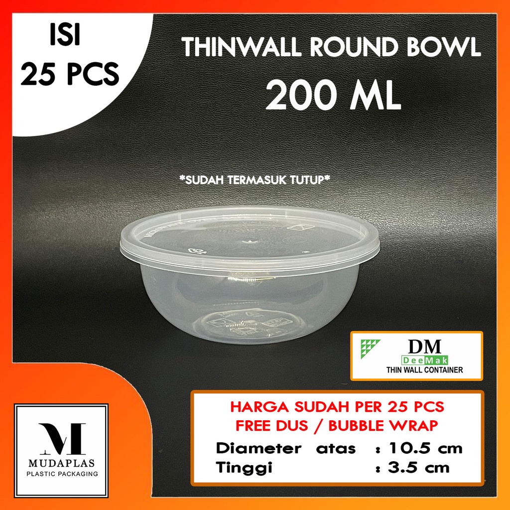 Jual Thinwall Bowl 200 ml Bulat / Mangkok Plastik / Cup Puding DM Isi 25 pcs 200ml RB | Shopee ...