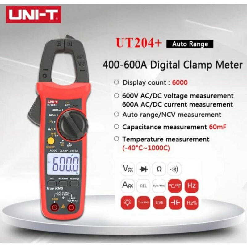 Jual Tang Ampere / Clamp Meter AC/DC UNI-T Tipe UT204+ / UT-204 ...