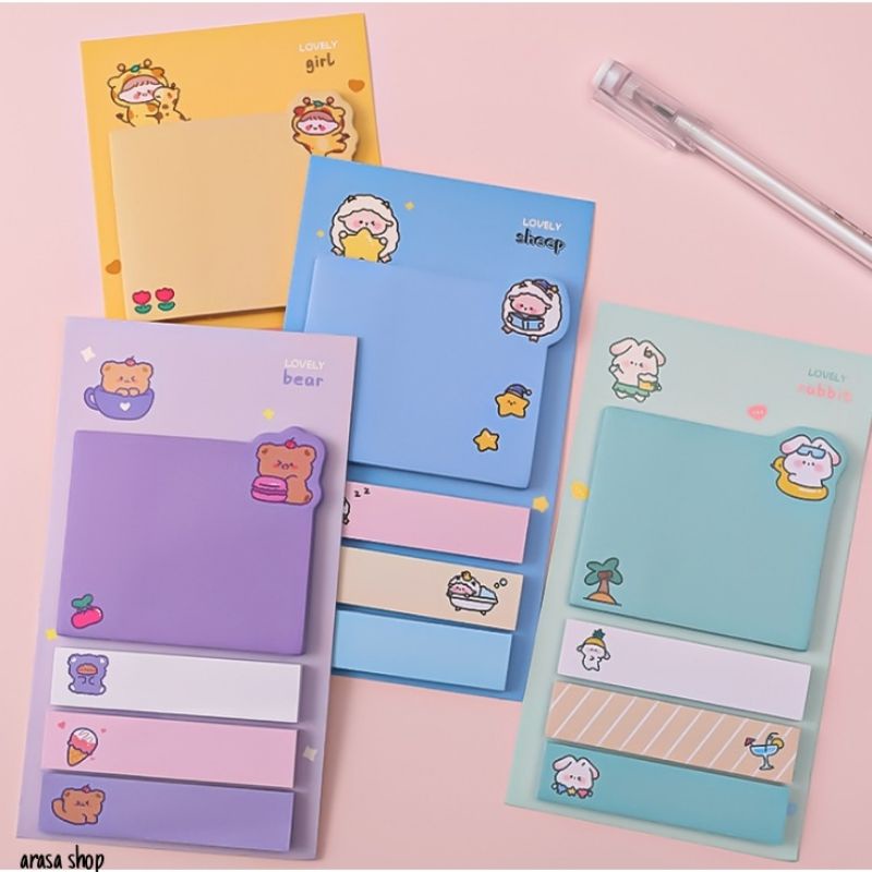 Jual Sticky notes cute animal 4 line memo note korea / Schedule Marker ...