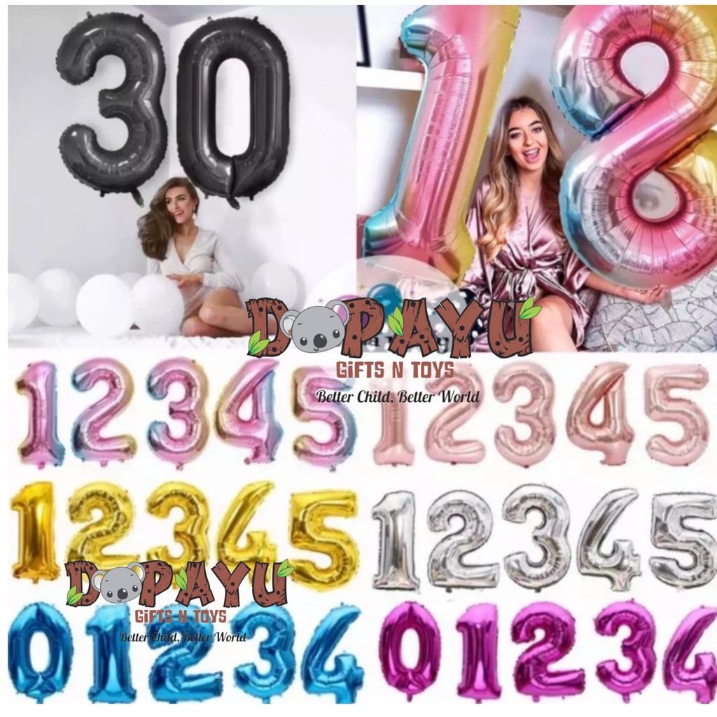 Jual BALON FOIL ANGKA JUMBO POLOS 80CM | Shopee Indonesia