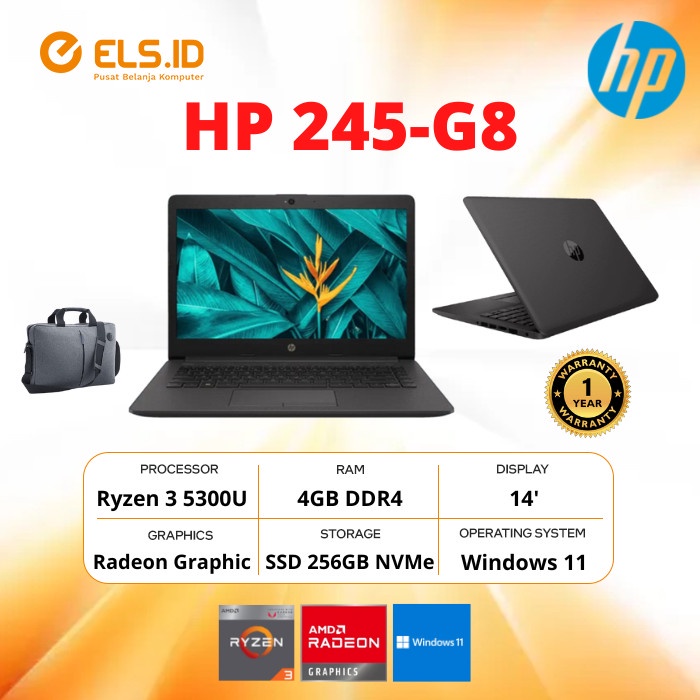 Jual Laptop HP 245-G8 Ryzen 3-5300U 4GB SSD 256GB 14' W11 | Shopee ...
