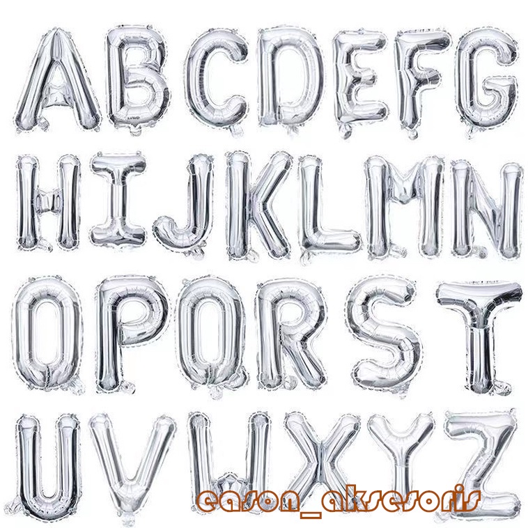 Jual Balon Foil Huruf Perak ±40cm Ballon Foil Abjad Alphabet Polos ...