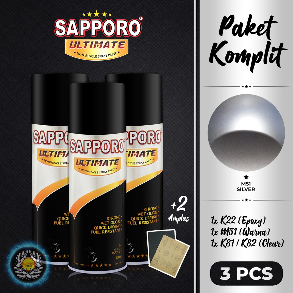 Jual PAKET M51 SILVER SAPPORO ULTIMATE CAT SEMPROT 400 ML CAT MOTOR ...